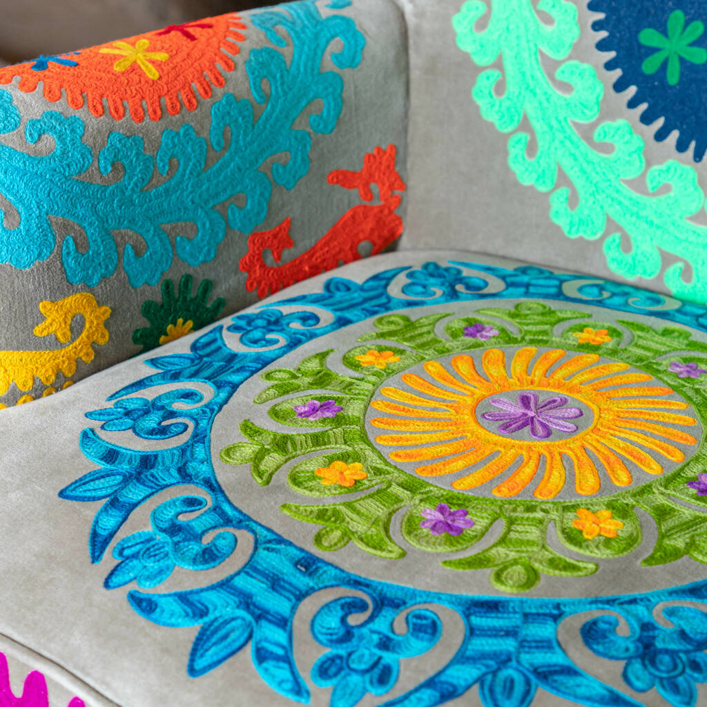 Multicolour Embroidered Velvet Armchair By Birch & Yarn ...