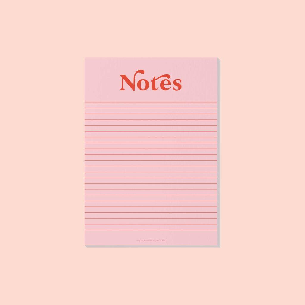 Pink And Red A5 Notepad By Once Upon a Tuesday