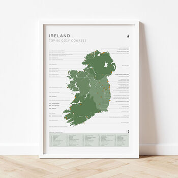 Ireland Golf Map And Checklist Top 50 Courses Green By Replay Prints ...