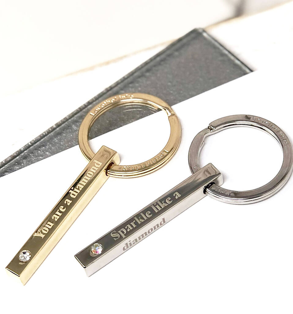 Personalised Bar Keyring With Rainbow Stone By Lovethelinks ...