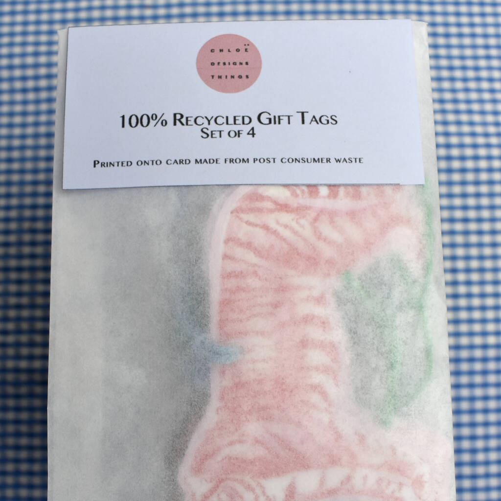 100% Recycled Set Of Four Tiger Gift Tags By Pin Paper Studio