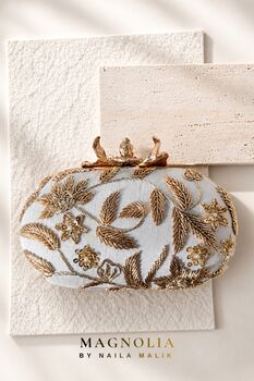 Arar | White And Gold Floral Embroidered Bridal Clutch By Magnolia by ...