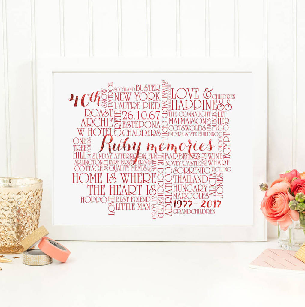 personalised ruby 40th wedding anniversary print by more than words ...
