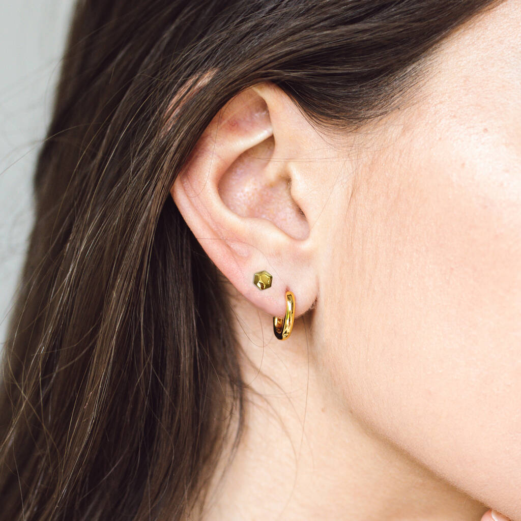 Hexagonal Mini Studs, Gold Plated By Katie Belle