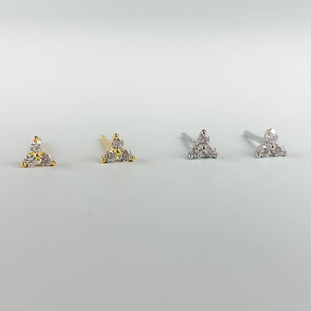 Sterling Silver Crystal Triangle Stud Earrings By Feel Silk Studio