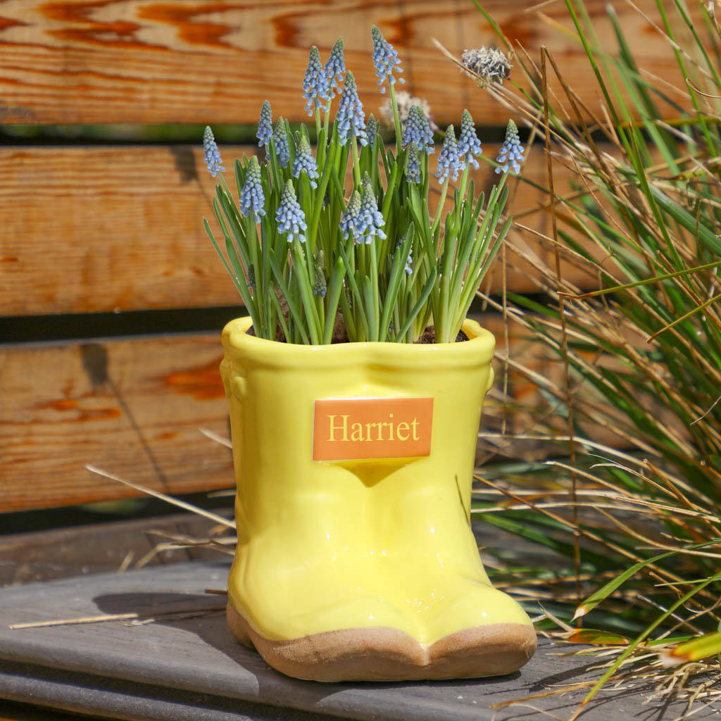 Personalised Yellow Welly Boots Planter By Dibor