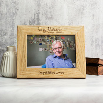 personalised retirement oak photo frame by mirrorin ...