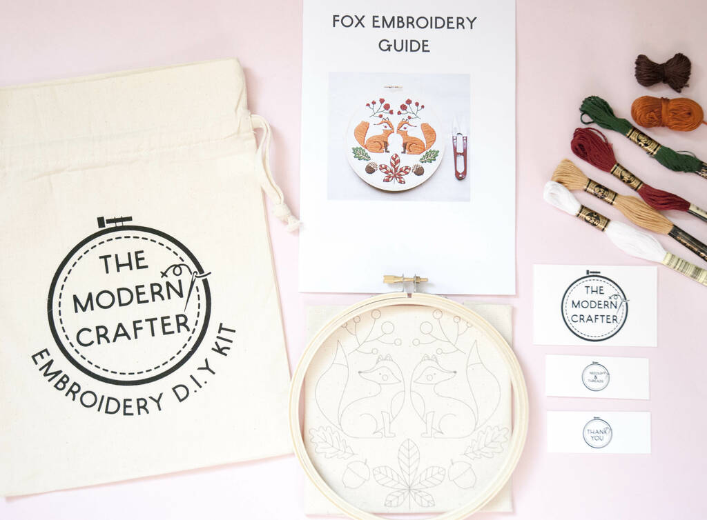 fox embroidery diy kit by the modern crafter | notonthehighstreet.com