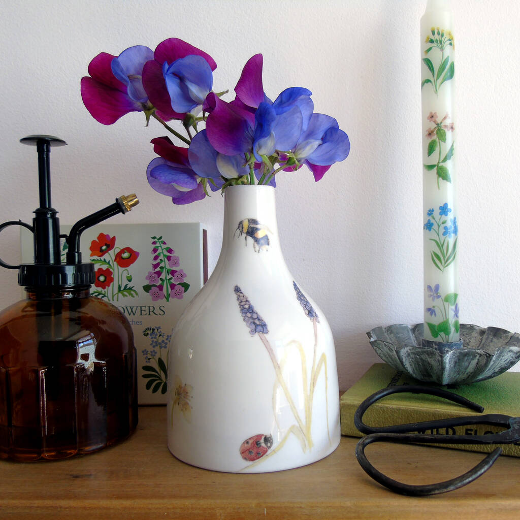 Spring Flowers And Bees Ceramic Bud Vase By littlebirdydesigns