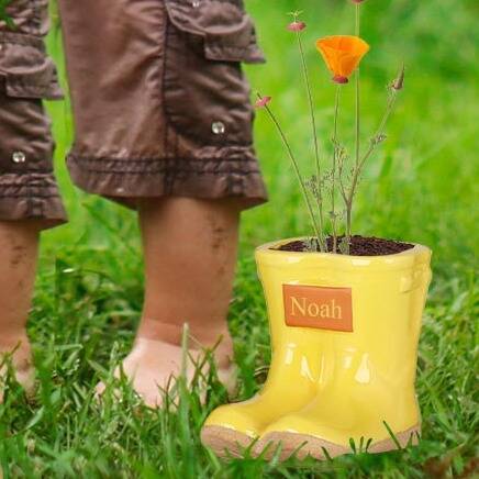 Personalised Yellow Welly Boots Planter By Dibor
