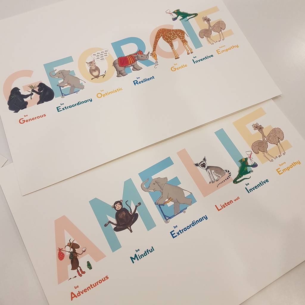 a to z of emotions personalised name print by fearless flamingo ...