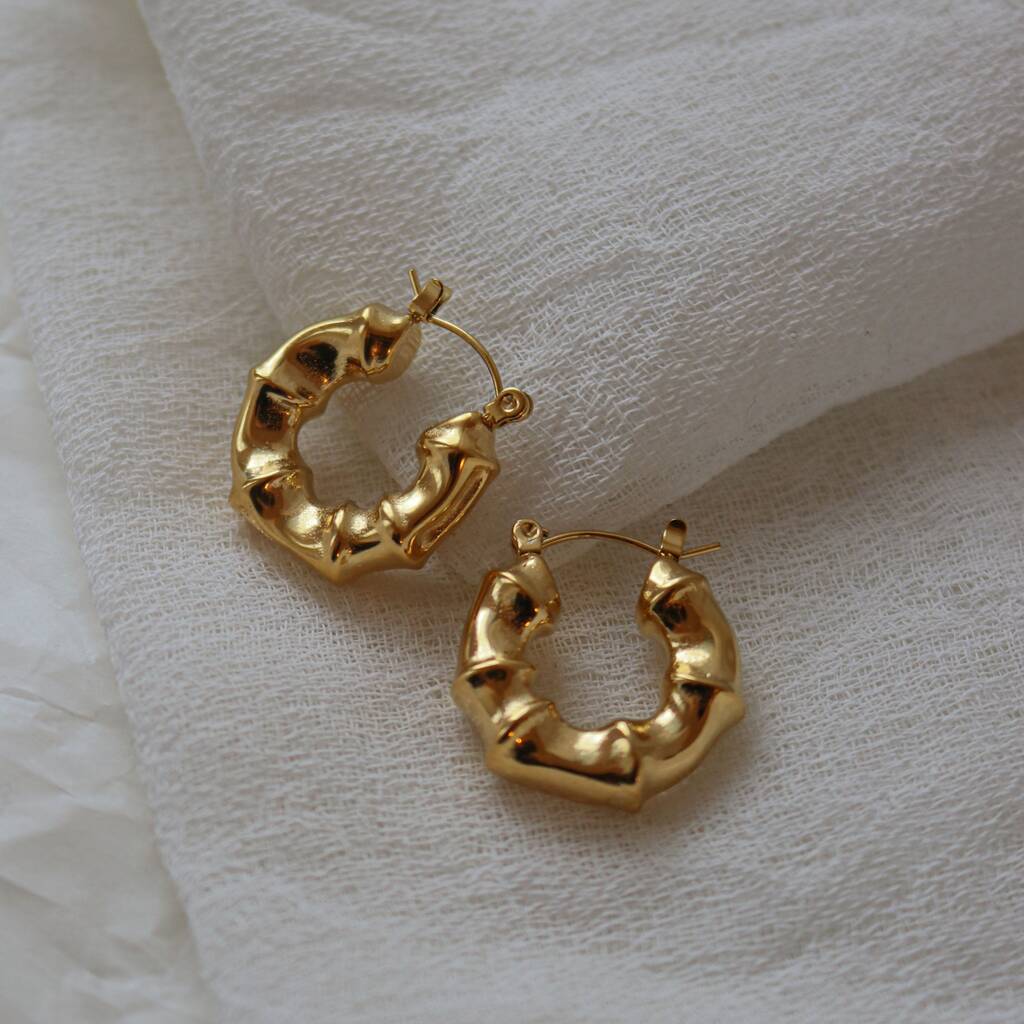 18 K Gold Plated Mini Bamboo Hoop Earrings By GOLD FOLK ...