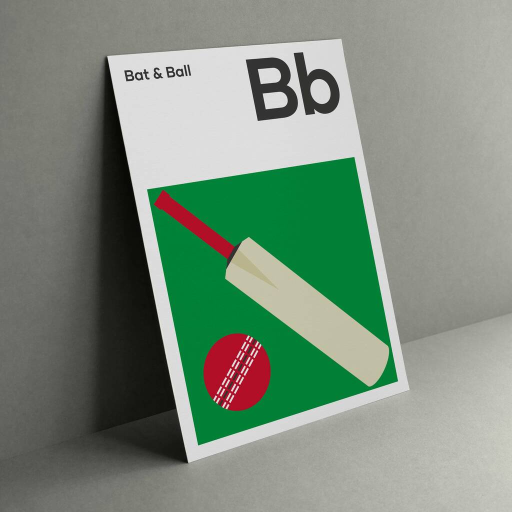 Cricket Bat And Ball Print, Wall Art For Children By Dinkit ...