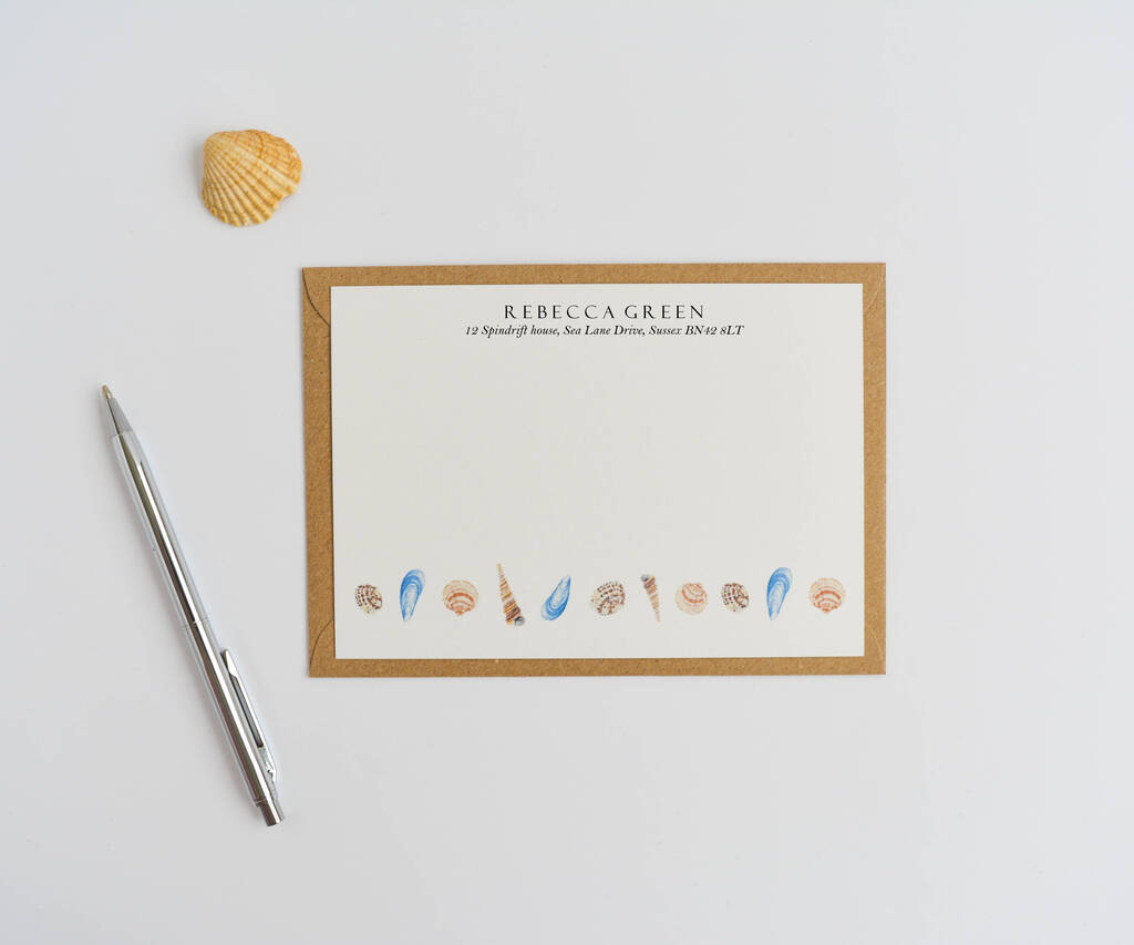 Personalised Sea Shell Notelet Set By High Tide Illustrations ...