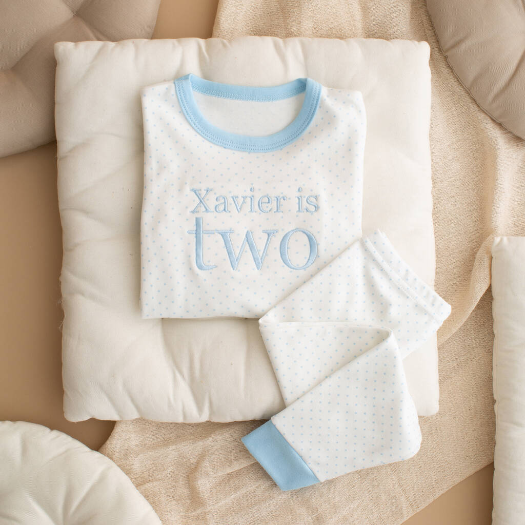 Personalised Name Is Age Birthday Blue Pyjamas By Royelle Stevens