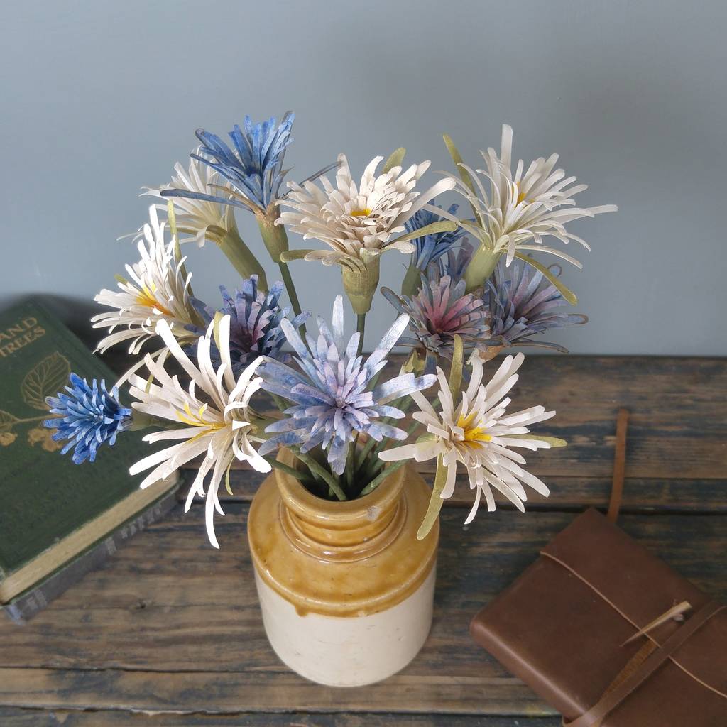handcrafted wooden blue and white meadow flowers by seagirl and magpie ...