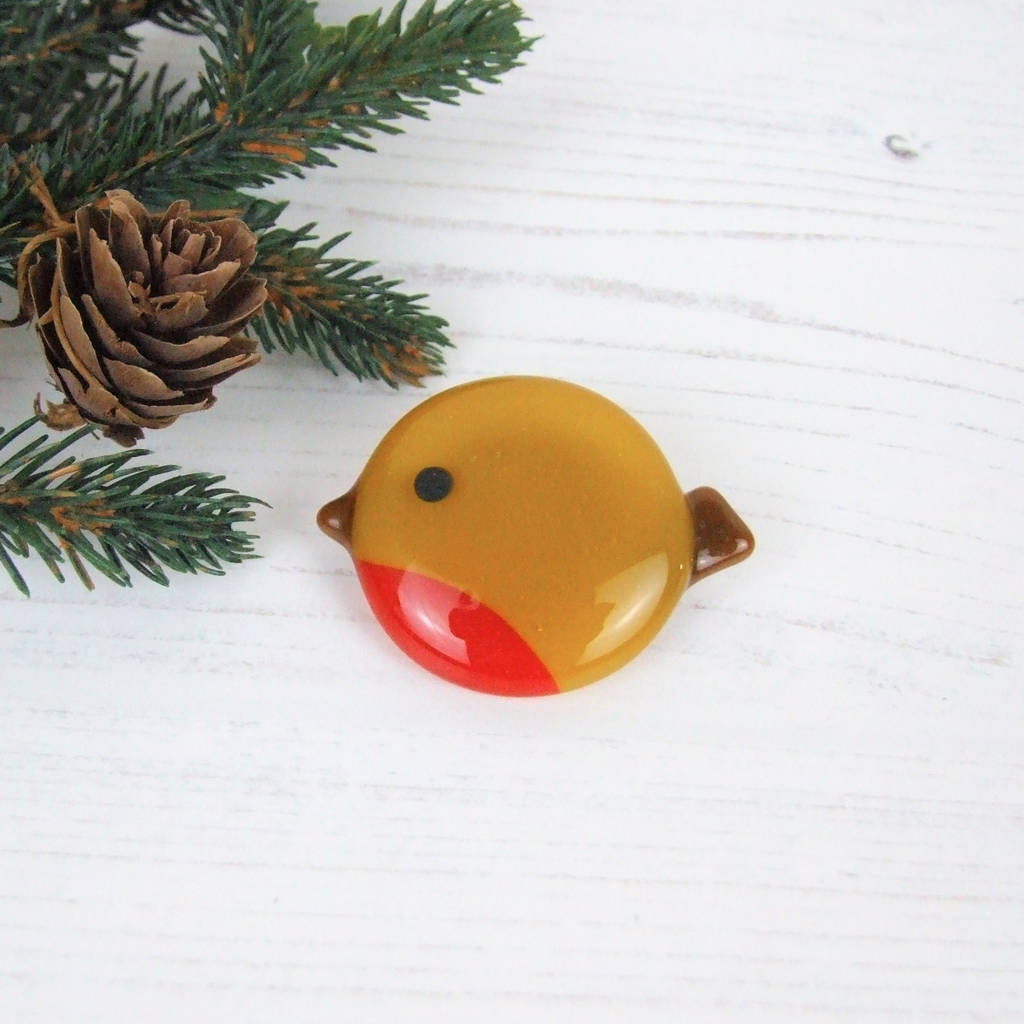 handmade glass robin christmas brooch by jessica irena smith glass ...