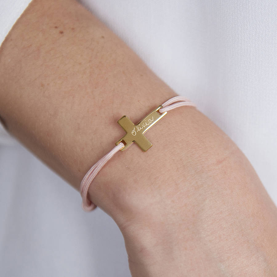 personalised small flat cross bracelet by merci maman ...