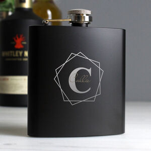 Personalised Geometric Initial Black Hip Flask By Blackdown Lifestyle ...
