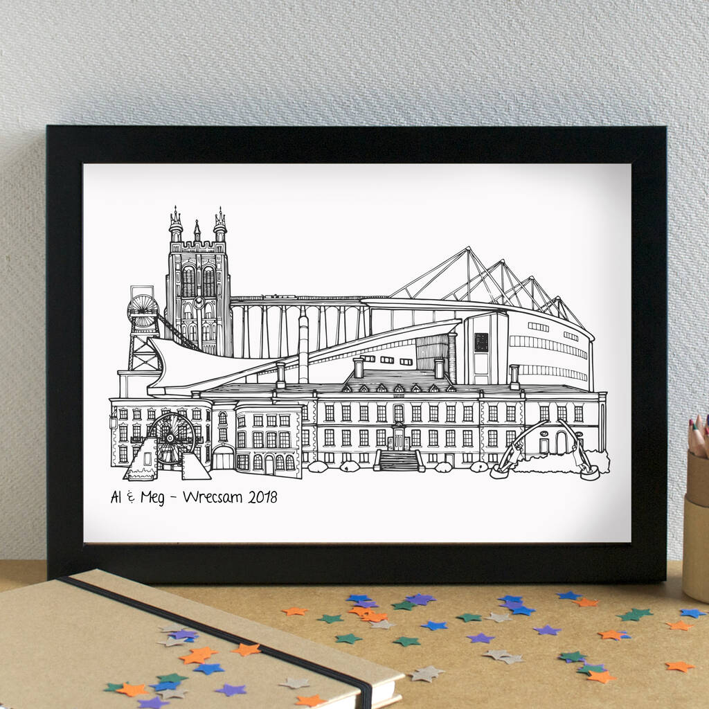 Wrexham Skyline Art Print Unframed By Becka Griffin Illustration ...