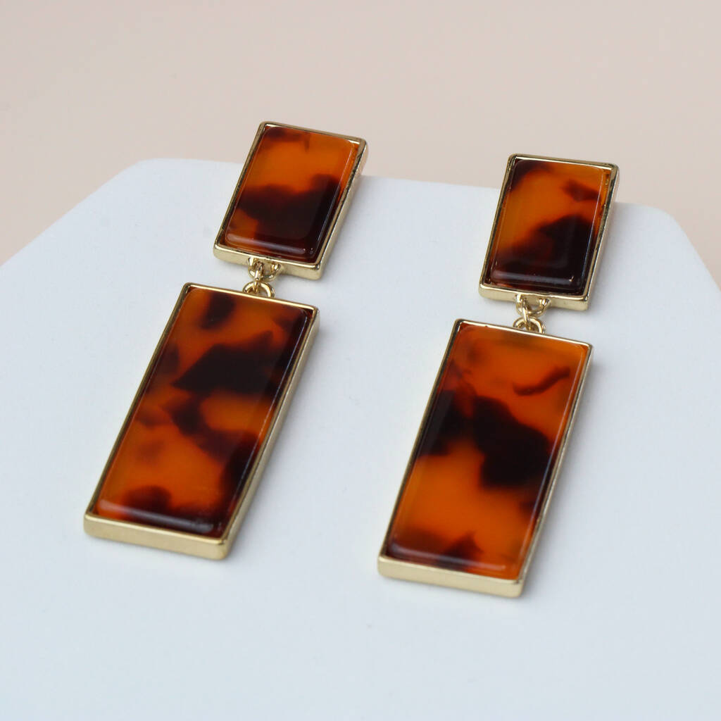 Tortoiseshell Rectangle Drop Earrings By GY Studios