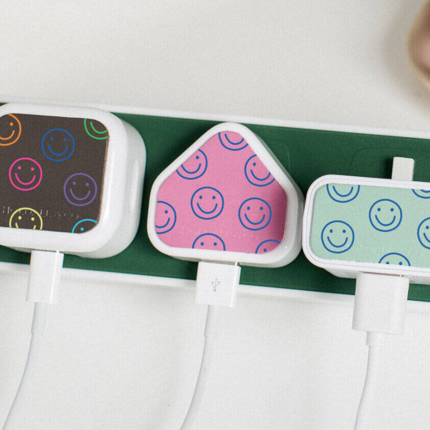 Smiley Leather Charger Sticker For Samsung And iPhone By Holdall & Co