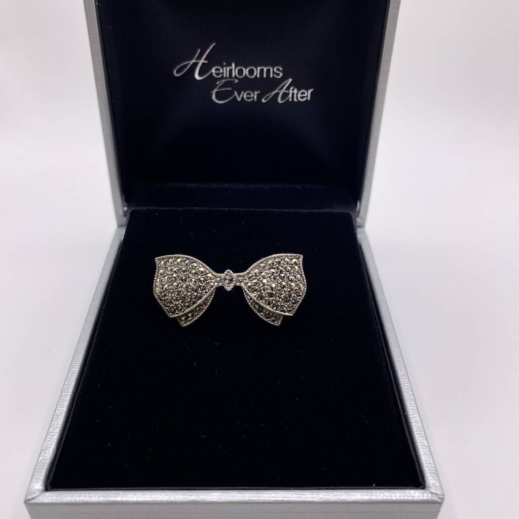 Solid Sterling Silver Marcasite Bow Brooch By Heirlooms Ever After