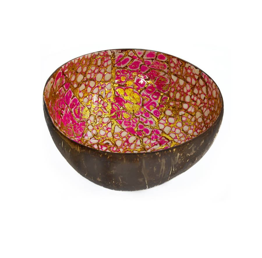 gold pattern coconut shell snack bowl by lotus direct ...
