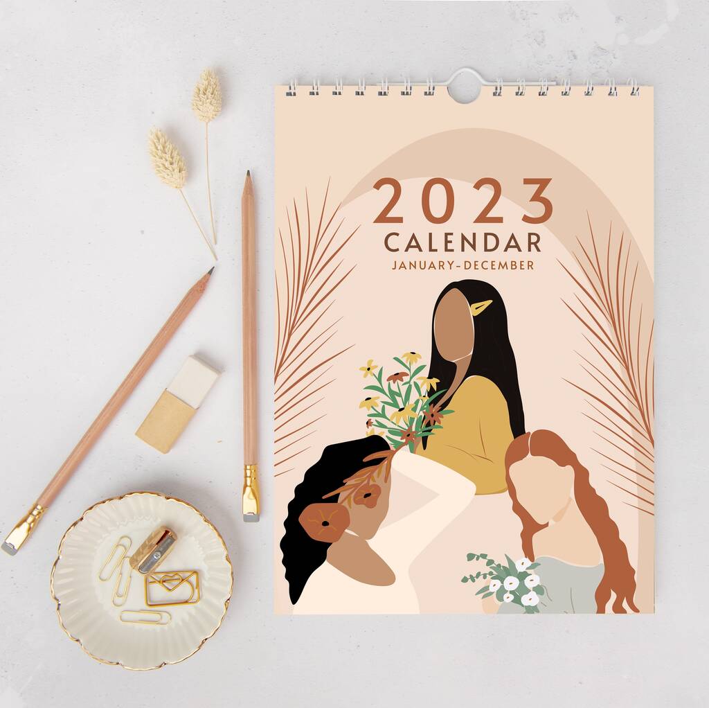 Neutral Women Floral 2023 A4 Monthly Wall Calendar By Flourish Paperworks