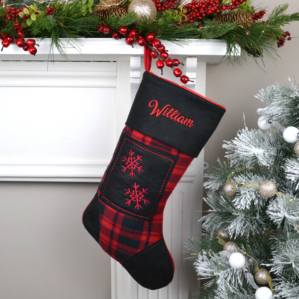 personalised christmas red snowflakes stocking by dcaro ...