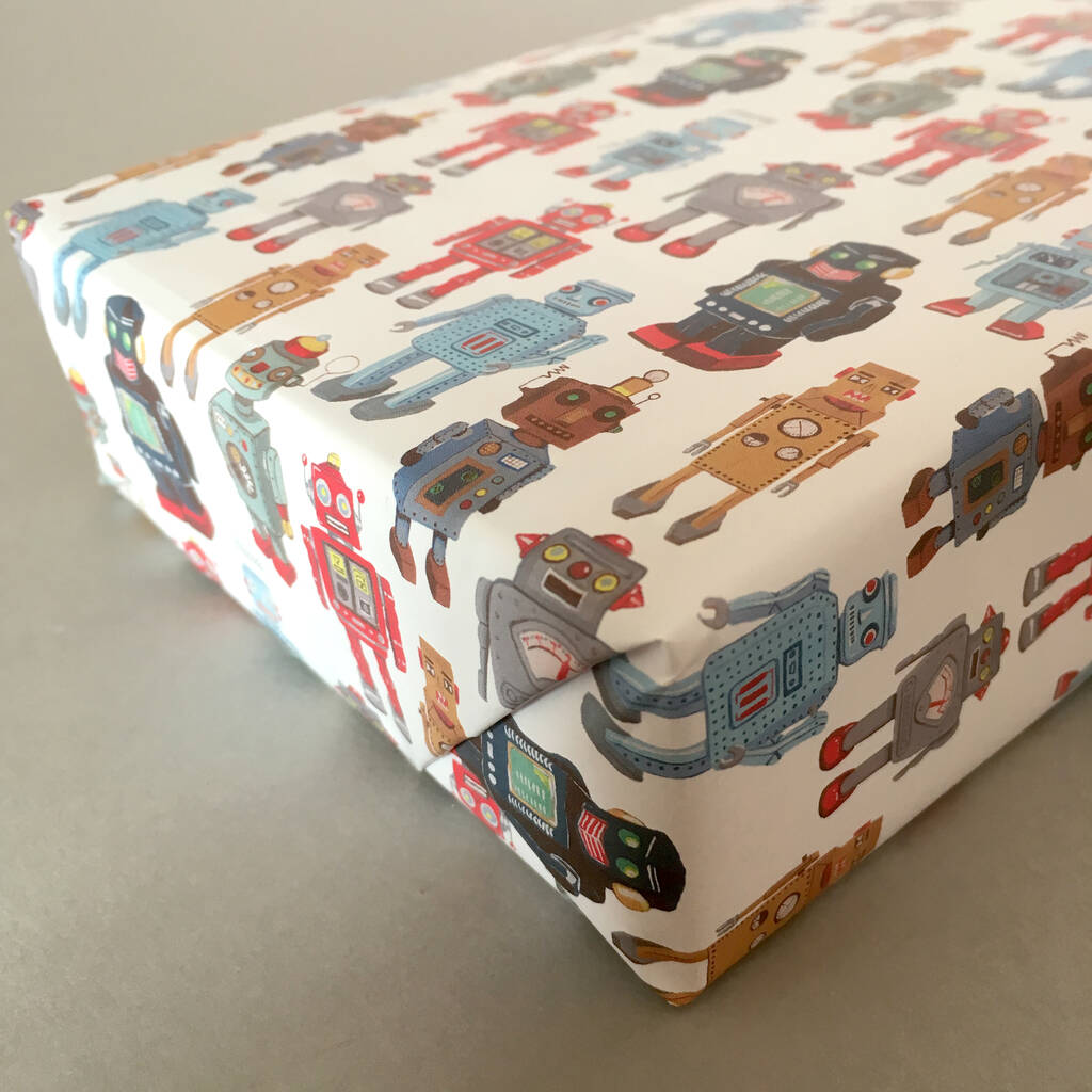 robot wrapping paper by rebecca mcconnachie | notonthehighstreet.com