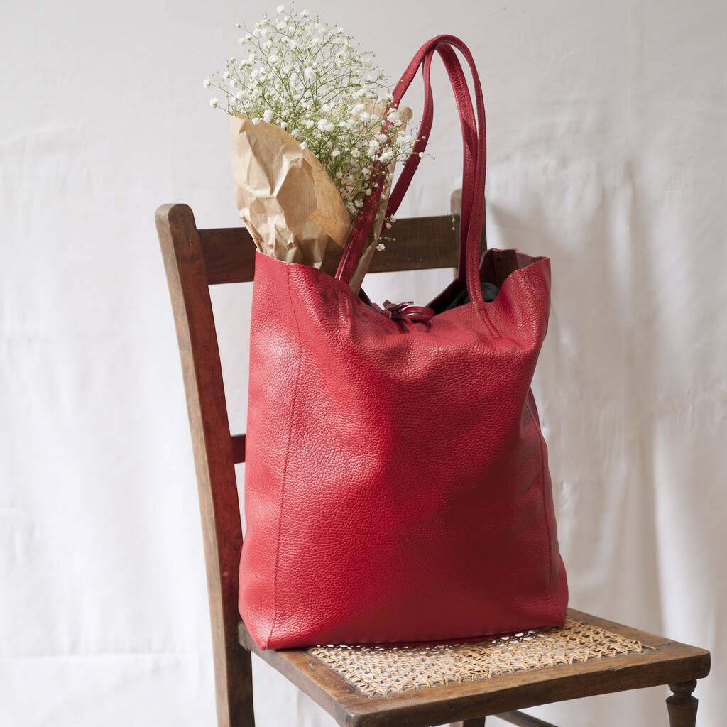 Red Leather Tote Shopper By Grace & Valour | notonthehighstreet.com