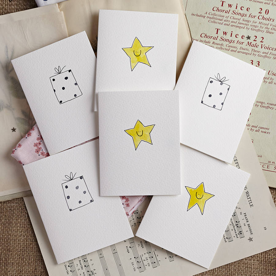 pack of six handmade star and present cards by hannah shelbourne ...