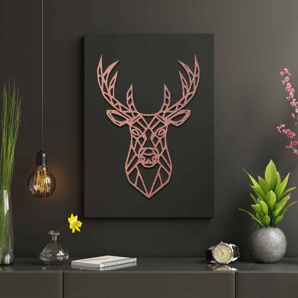 Geometric Stag Deer Head Wooden Wall Art Room Decor By Duke Craft