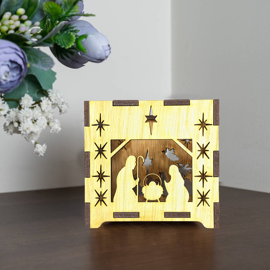 Personalised Wooden Nativity Scene Christmas Lantern By Ingravia ...