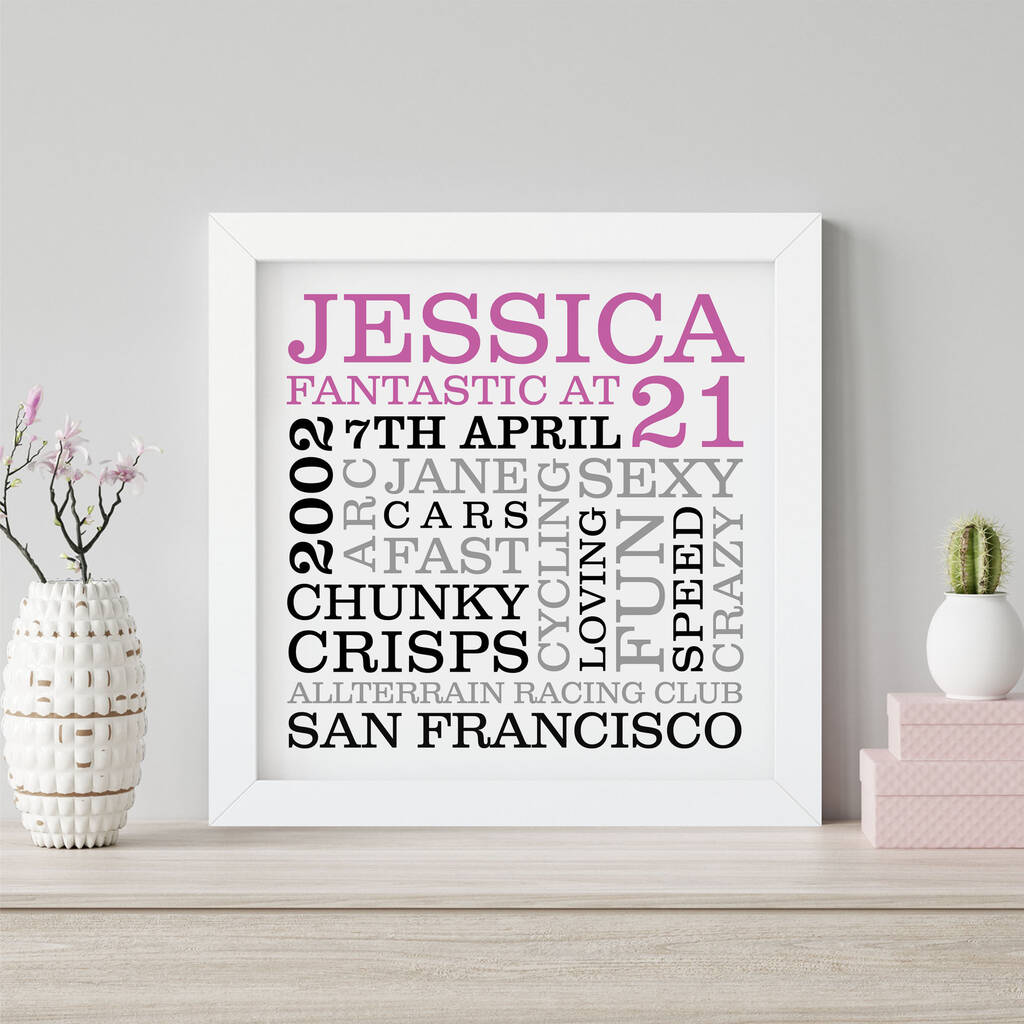 Personalised 21st Birthday Typographic Art By A Type Of Design ...