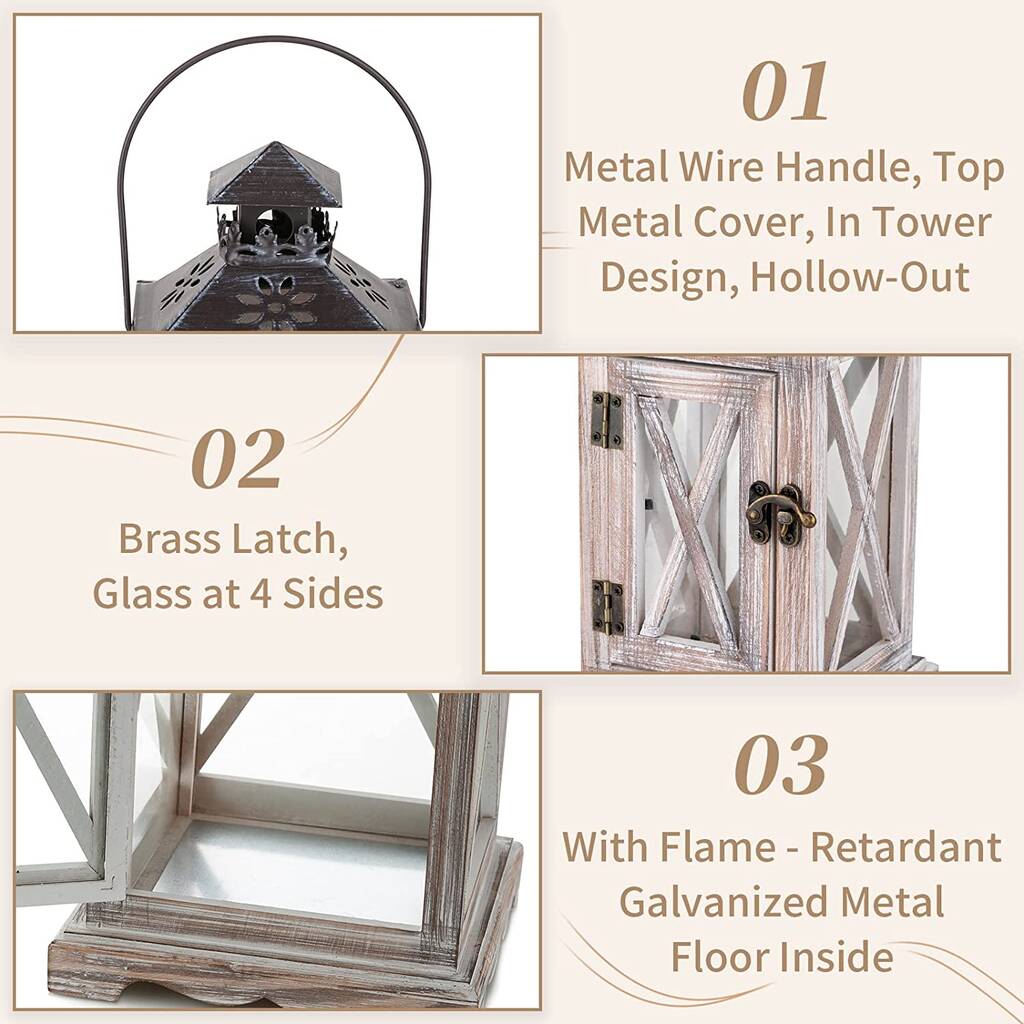 Two Vintage Distressed Wood Decorative Candle Lantern By Momentum