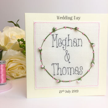 Personalised Embroidered Wedding Rose Card By Sew Very English ...