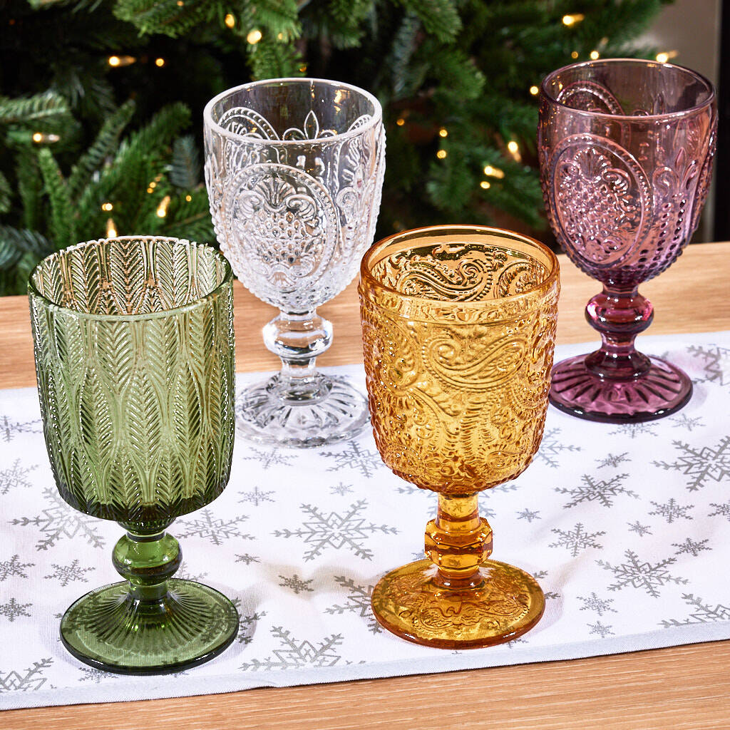 Set Of Four Embossed Coloured Wine Goblets By Dibor ...