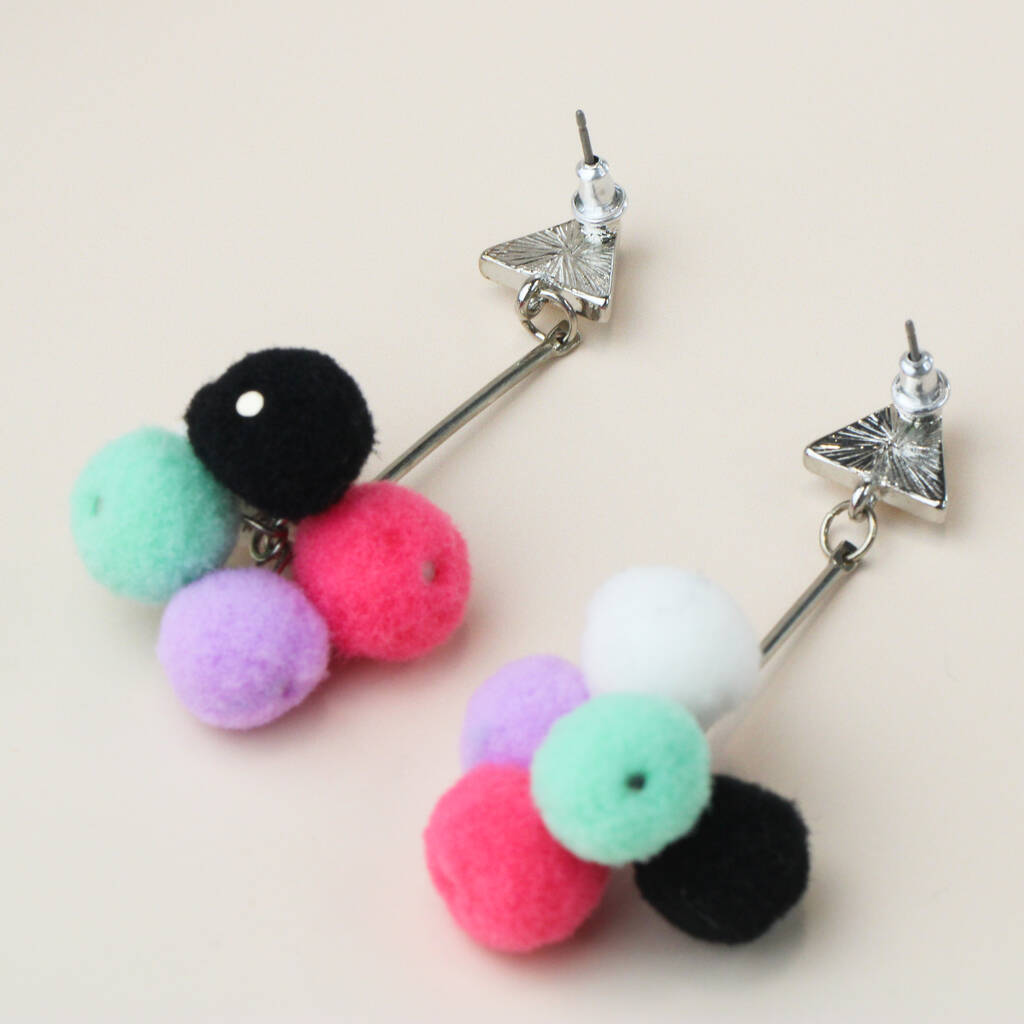 Colourful Pom Pom Dangle Earrings By GY Studios