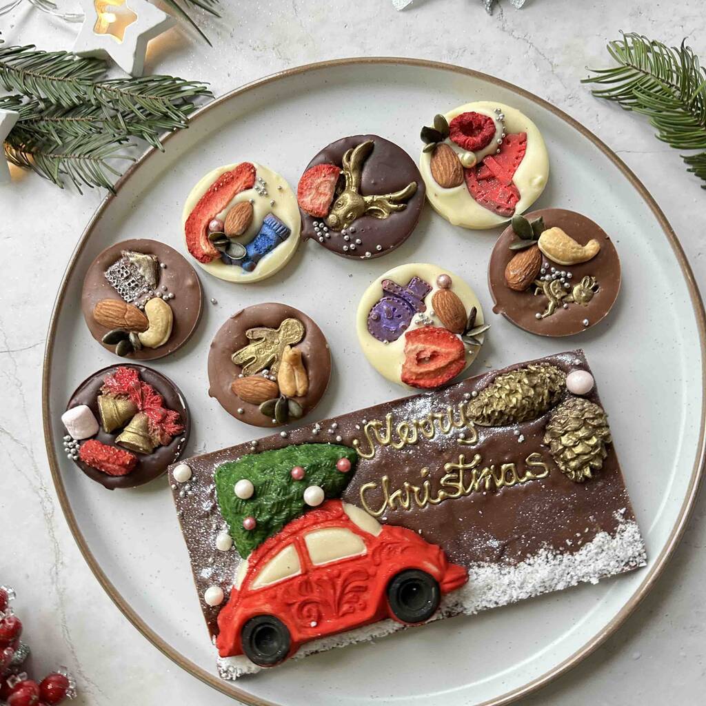 Vegan Christmas Tree Chocolate, Santa's Car Gift Box By The Unique ...