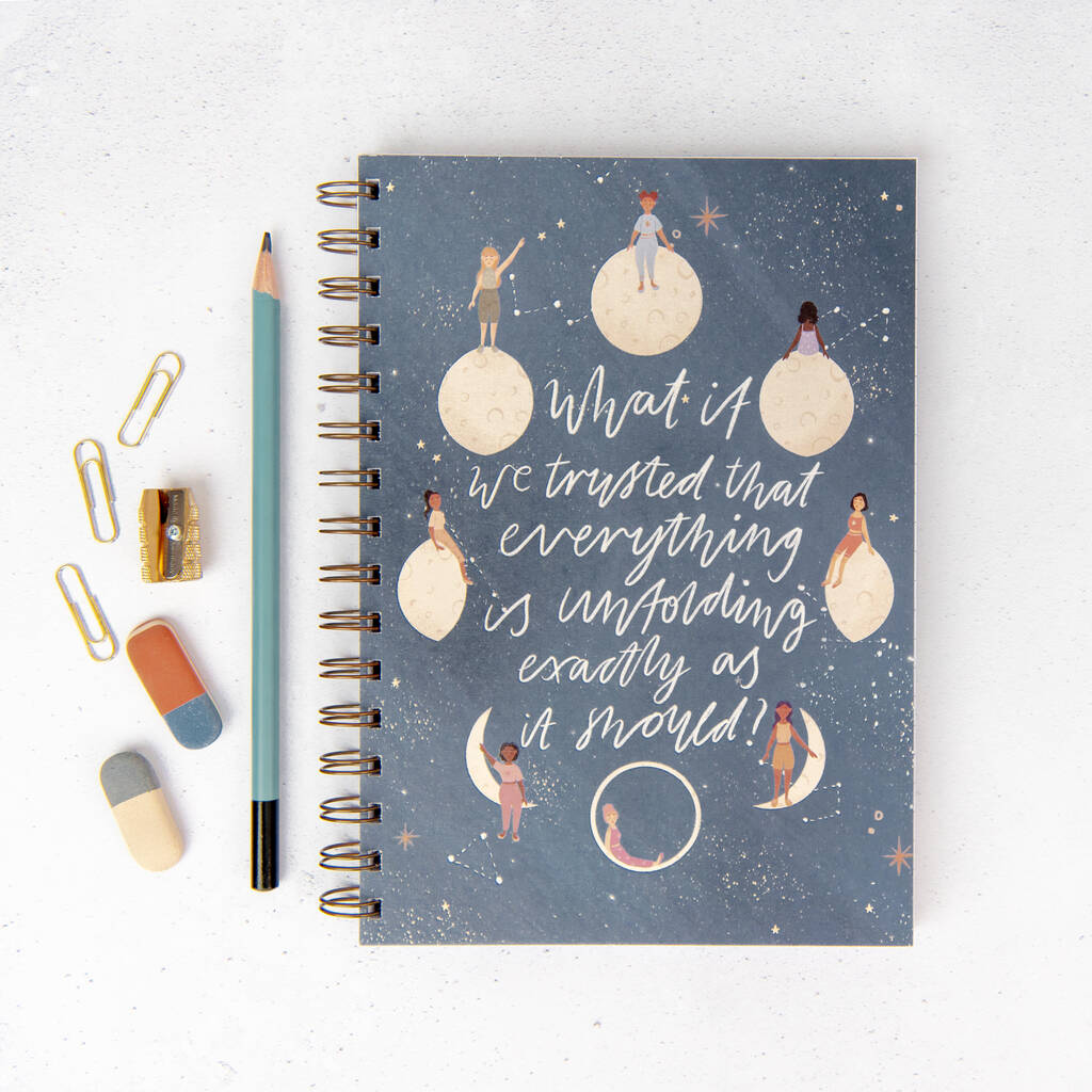 Moon Phases Celestial Star Themed Lined Notebook By Flourish Paperworks