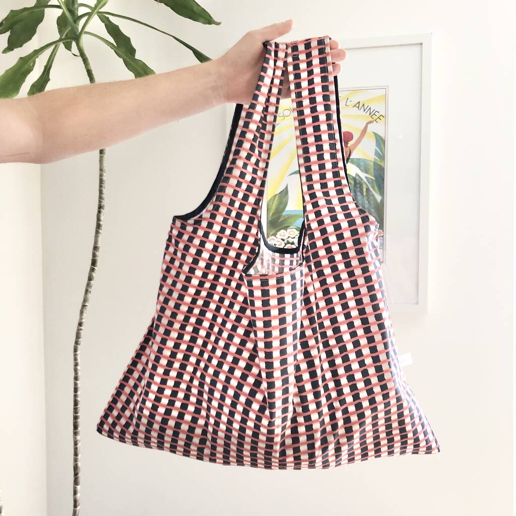 Personalised 100% Cotton Check Reusable Shopping Bag By Mustard Monday
