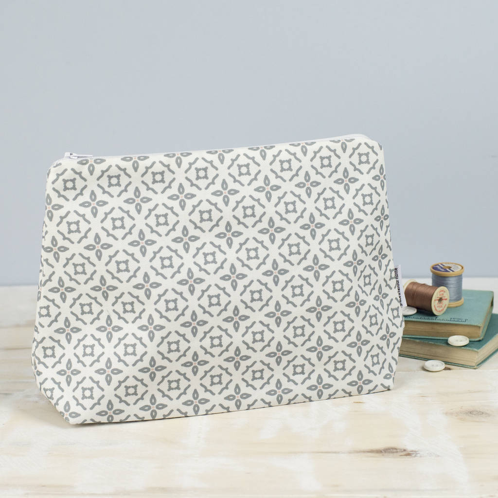 Meryam Toiletry Bag, Grey Geometric Pattern By Grace & Favour Home ...