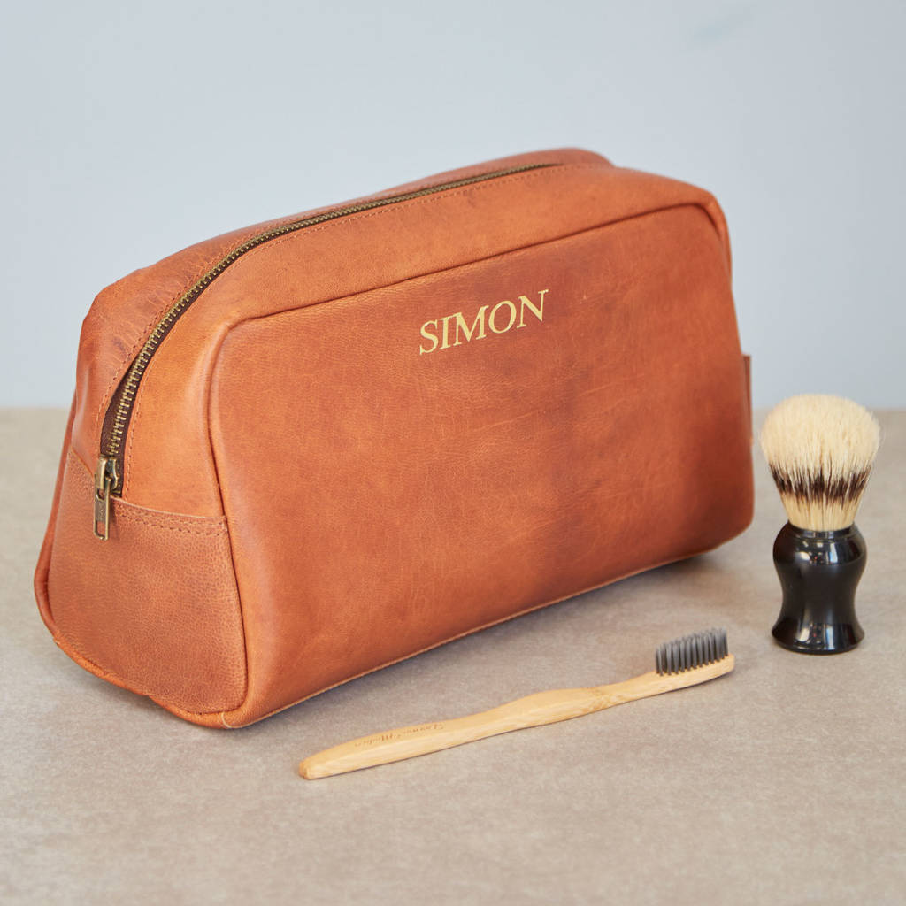 personalised large leather wash bag by paper high | notonthehighstreet.com