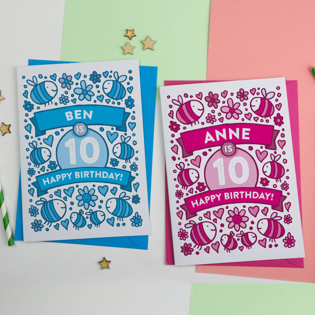 Personalised Bee s Illustrated 10th Birthday Card By A Is For Alphabet 