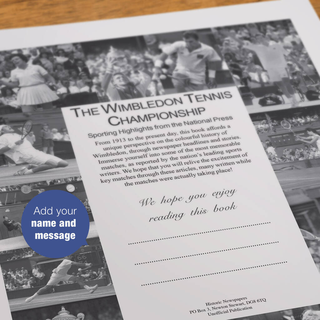 Wimbledon Tennis Personalised Gift Newspaper Book By Historic ...