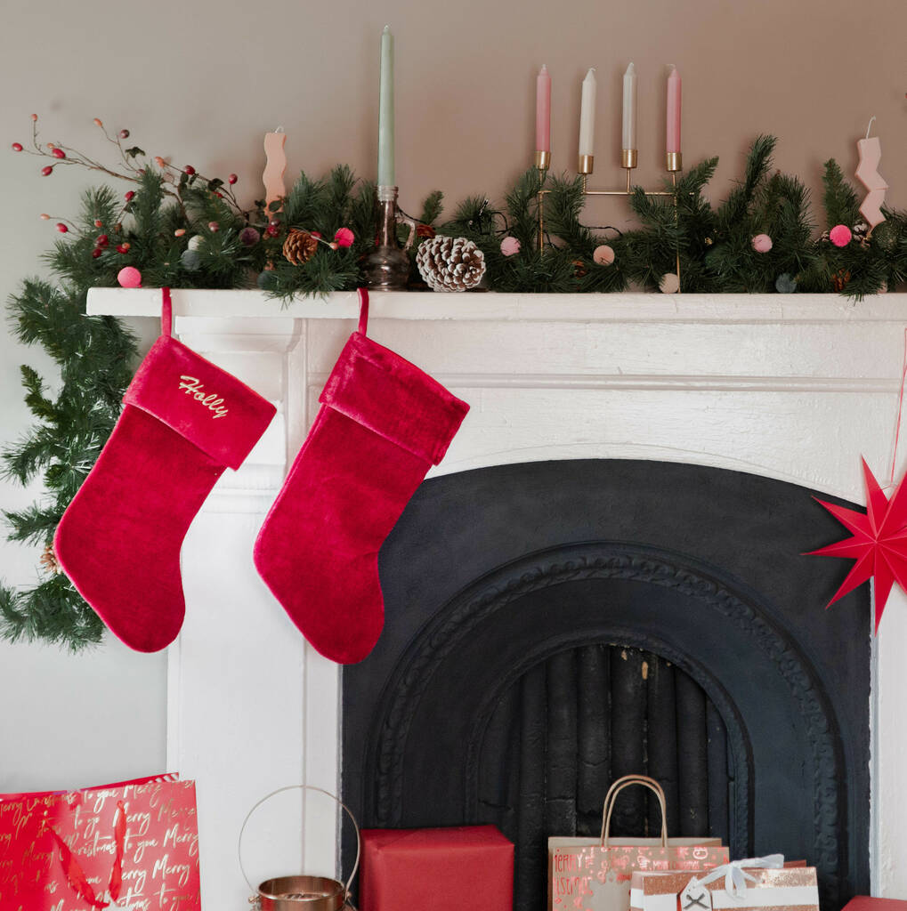 Personalised Embroidered Red Velvet Style Stocking By Rock On Ruby ...