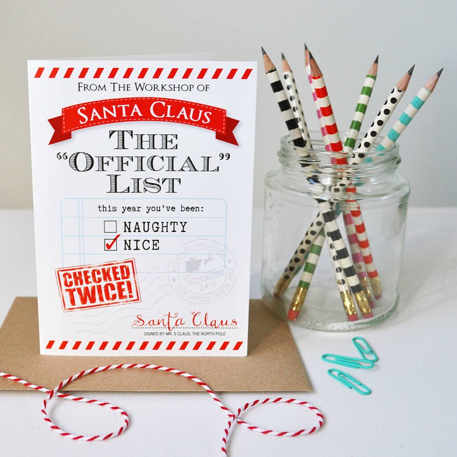 Pack Of Five Christmas Cards Santa s Nice List By Eskimo Kiss Designs