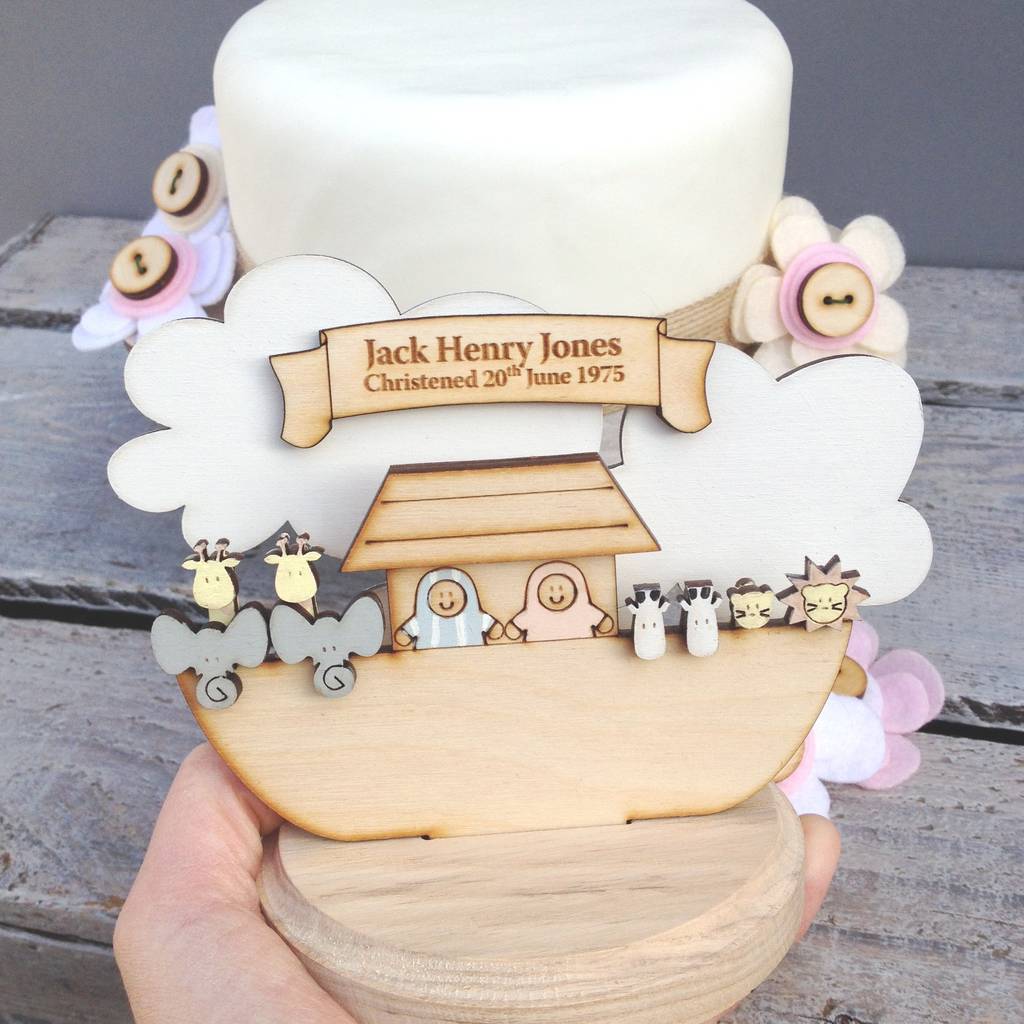 personalised noah's ark christening cake topper by just toppers ...